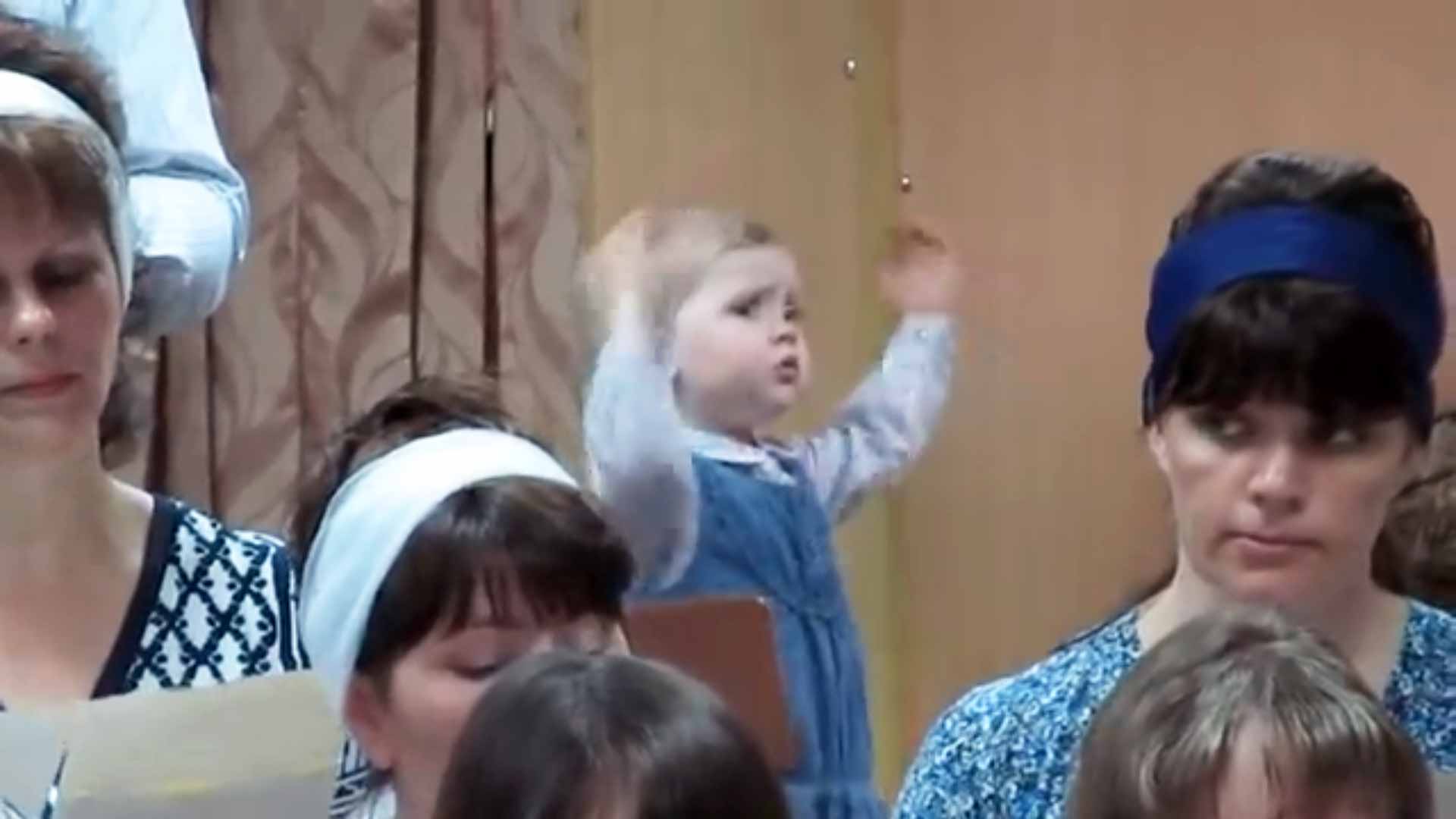 Adorable Little Girl Conducts Church Choir With Passion