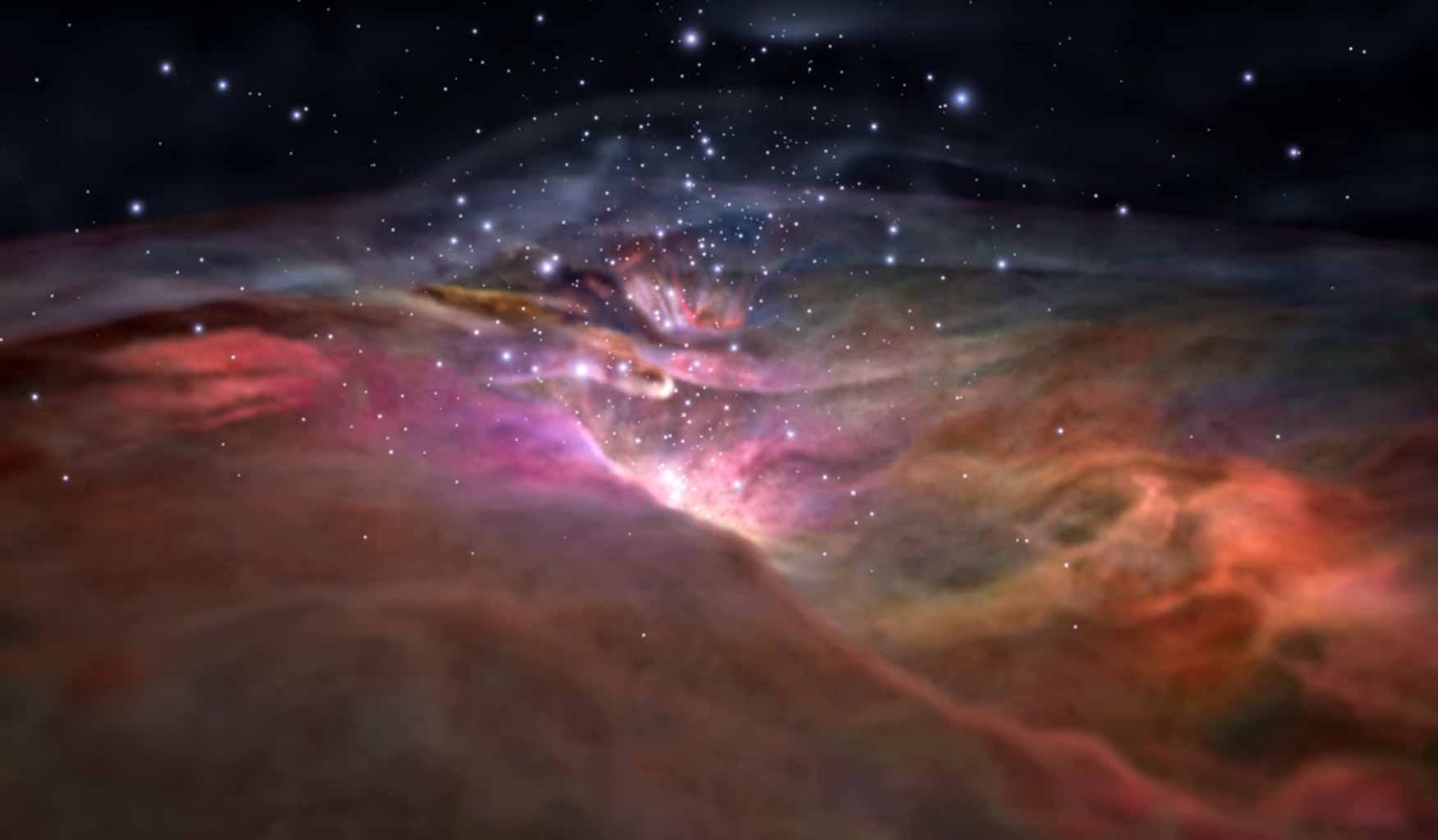 Flight through the Orion Nebula in 3D