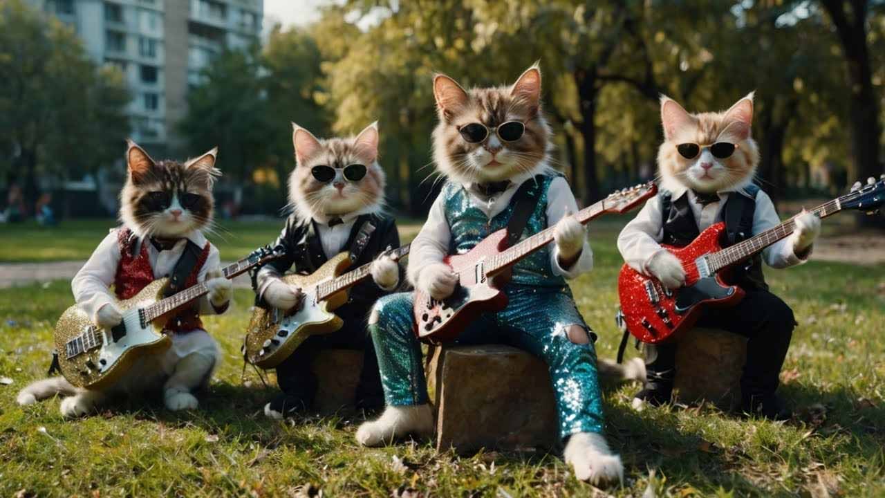 Rockin’ Cats Jam Out with Guitars and Drums