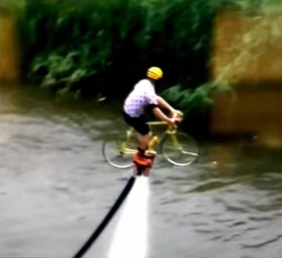 Tour De France Fan Rides Water Jet Pack Bicycle